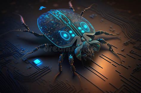 Electronic Bug On Circuit Computer Virus Concept Spy Bug Generative Ai Stock Illustration