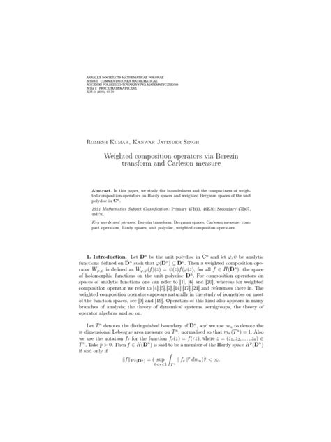 Weighted Composition Operators Via Berezin Transform Pdf Compact Space Measure Mathematics