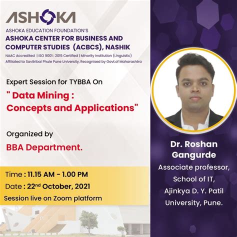 Dr Roshan Gangurde On Linkedin Resourceperson Acbcs Ashokacollege Datamining