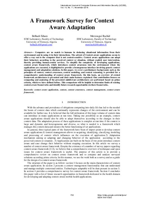 pdf a framework survey for context aware adaptation