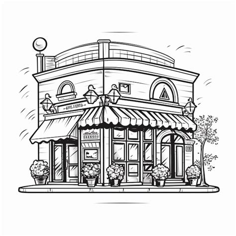 Premium Photo A Black And White Drawing Of A Store Front With A Awning Generative Ai