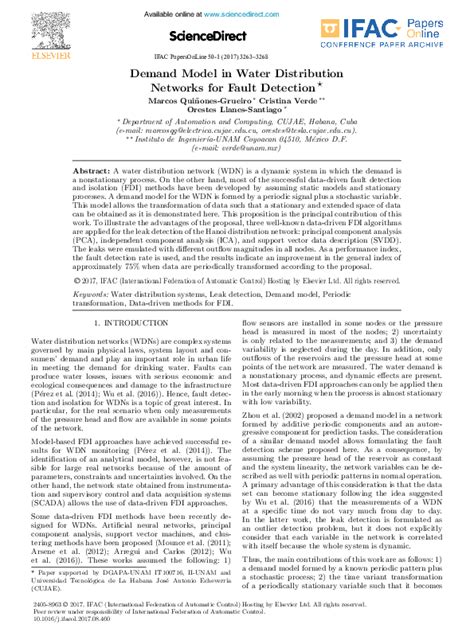 Pdf Demand Model In Water Distribution Networks For Fault Detection Paper Supported By