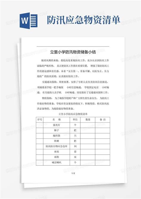 防汛应急物资清单word模板下载 编号qxgynyom 熊猫办公