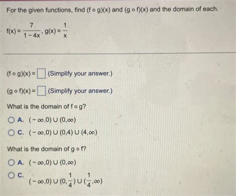 Solved For The Given Functions Find Fg X And Gf X Chegg Com