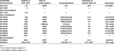 Genetic Polymorphisms And Allele Frequencies In Human Pipsl Download Table