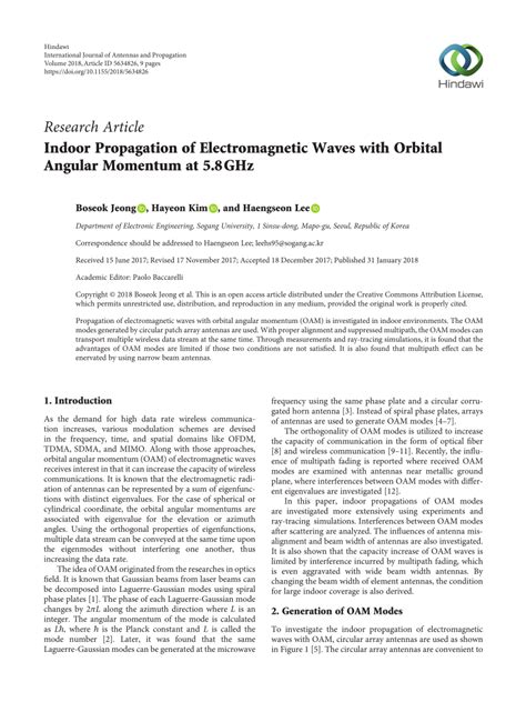 Pdf Indoor Propagation Of Electromagnetic Waves With Orbital Angular