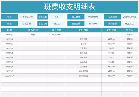 班费收支明细表excel模板 完美办公