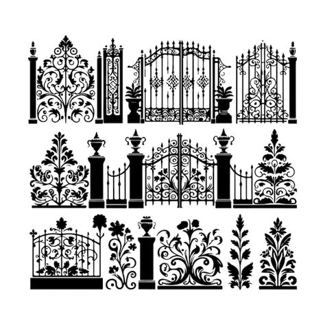 Decorative Fences Set Collection Silhouette Ornamental Gate Vector