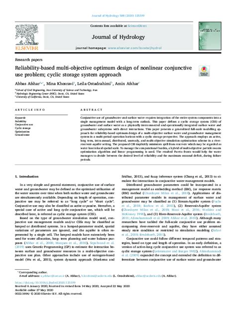 Pdf Reliability Based Multi Objective Optimum Design Of Nonlinear Conjunctive Use Problem