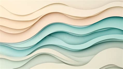 A Soft Flowing Paper Cut Wave Design In Pastel Beige Soft Teal And Blush Pink With Smooth