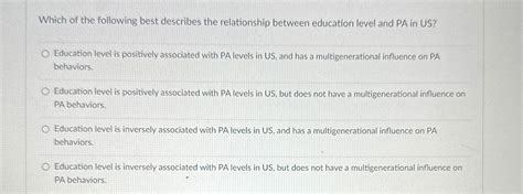 Solved Which Of The Following Best Describes The
