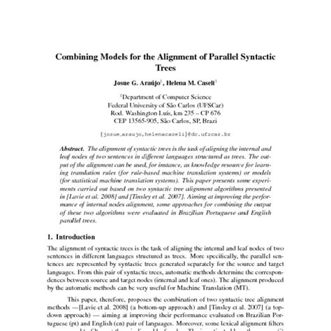 Combining Models For The Alignment Of Parallel Syntactic Trees Acl Anthology
