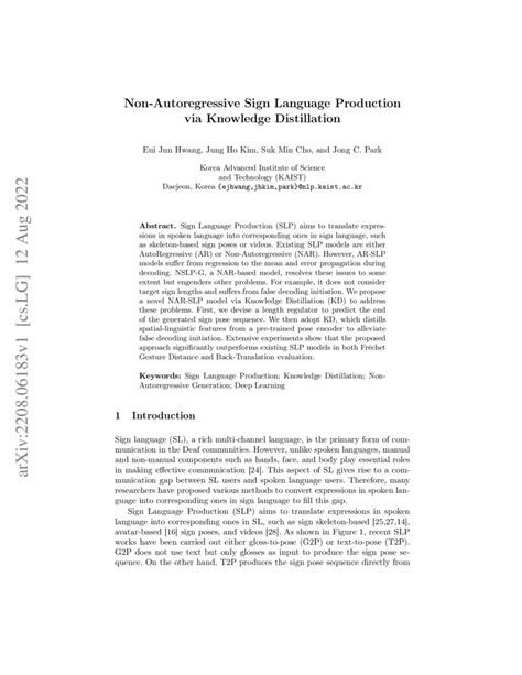 Non Autoregressive Sign Language Production Via Knowledge Distillation Deepai