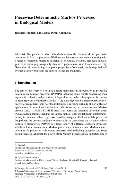 Pdf Piecewise Deterministic Markov Processes In Biological Models