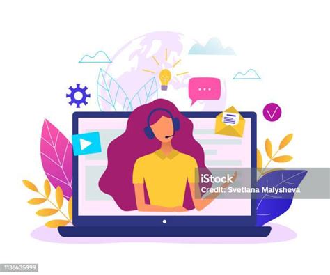 웹 페이지 배너 프리 젠 테이 션 소셜 미디어 개념에 대 한 고객 서비스 핫라인 운영자 온라인 글로벌 기술 지원 전화 사용에 대한 스톡 벡터 아트 및 기타 이미지 Istock