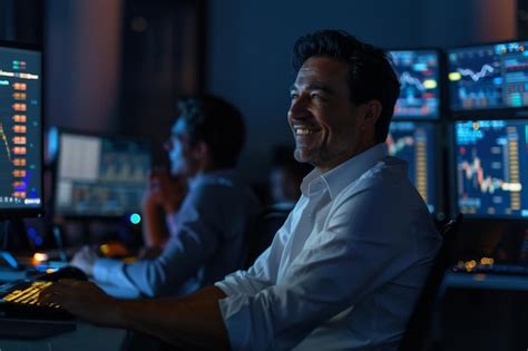 Man Working At Computer Monitor Premium Ai Generated Image