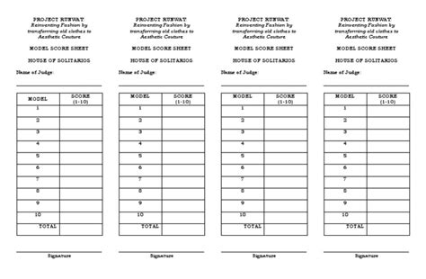 Project Runway Score Sheet Pdf Human Appearance Fashion Design