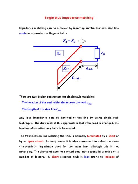 Single Stub Matching Pdf Transmission Line Telecommunications Engineering