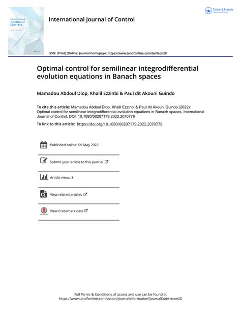 Pdf International Journal Of Control Issn Print Optimal Control