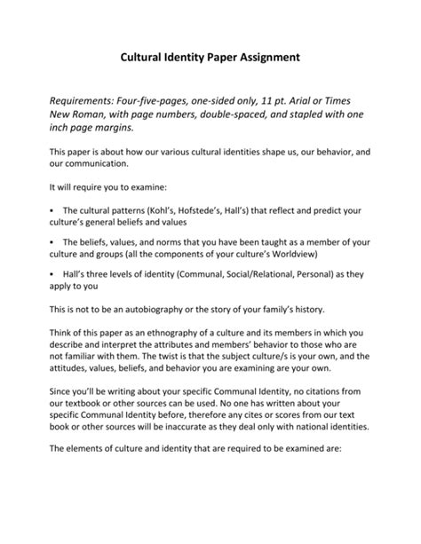 Cultural Identity Paper Assignment Analyze Your Culture