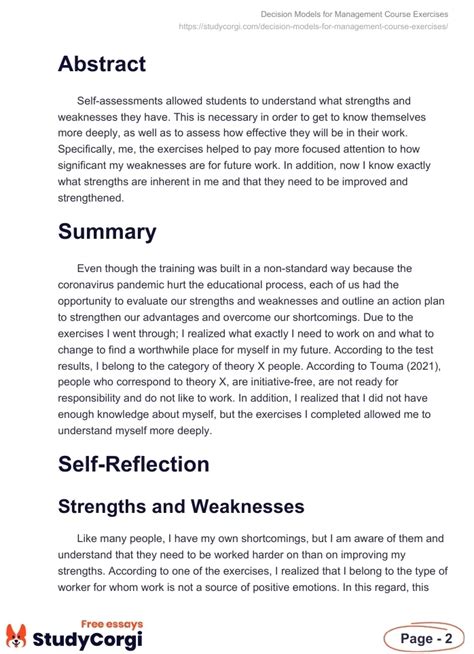 Decision Models For Management Course Exercises Free Essay Example