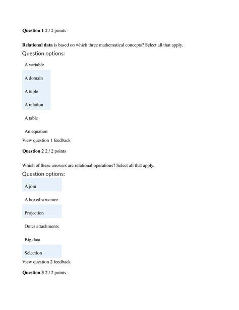 DAD 220 Quiz 2 QUIZ 2 Question 1 2 2 Points Relational Data Is Based On Which Three Studocu
