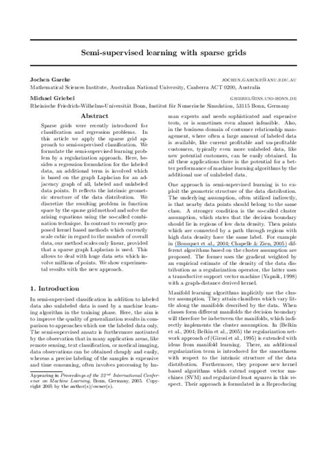Pdf Semi Supervised Learning With Sparse Grids