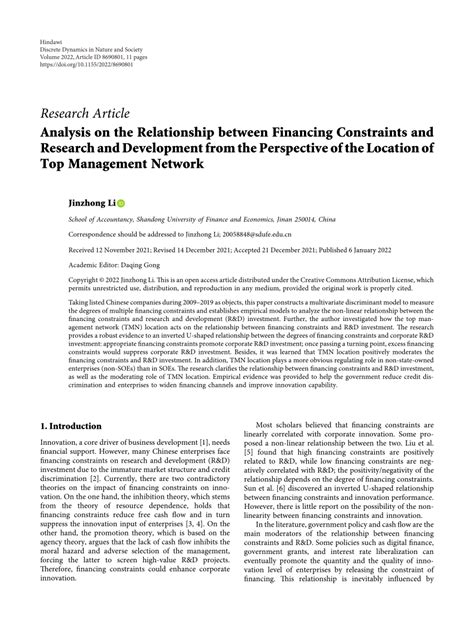 Pdf Analysis On The Relationship Between Financing Constraints And Research And Development