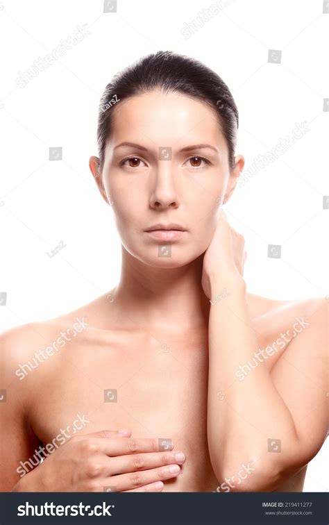 Naked Woman Close Covering Breast Hands ภาพสตอก Shutterstock