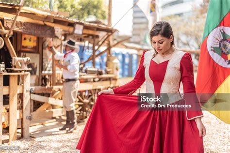 Gaucho Woman In A Dress At The Farroupilha Camp Stock Photo - Download ...