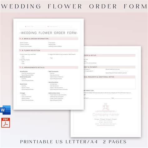 Wedding Flower Order Form Template At Carl Moran Blog