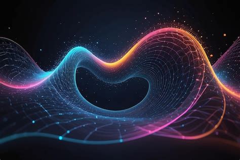 Premium Photo Abstract Circle Wave With Moving Dots Flow Of Particles Cyber Technology