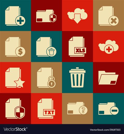 Set Document Folder With Minus Add Cloud Cloud Vector Image
