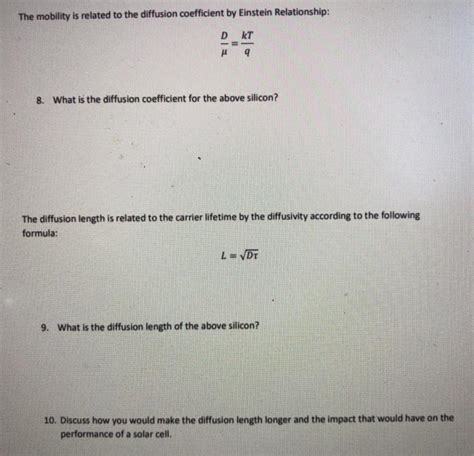 Solved The Mobility Is Related To The Diffusion Coefficient