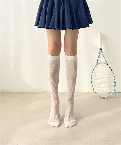 국산 시스루 니삭스 반장 코튼 레이스 무릎 양말 종아리 여성 면스타킹 에이블리