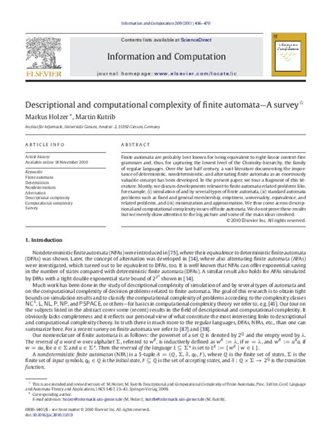 Pdf Descriptional And Computational Complexity Of Finite Automata—a Survey