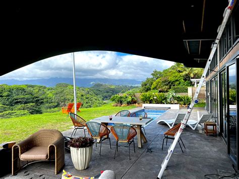 Semi Permanent Removable Shade Sail Structure For A Lanai Area Of A Modern House In Kapaʻa