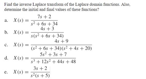 Solved Find The Inverse Laplace Transform Of The Laplace Chegg