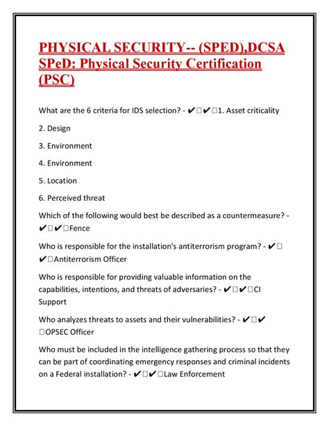 Physical Security Sped Dcsa Sped Physical Security Certification Psc Faqs And Answers