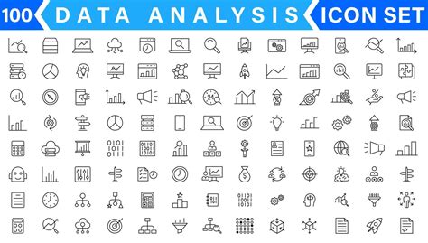 Data Analysis Thin Line Icon Set Data Processing Outline Pictograms For Website And Mobile App