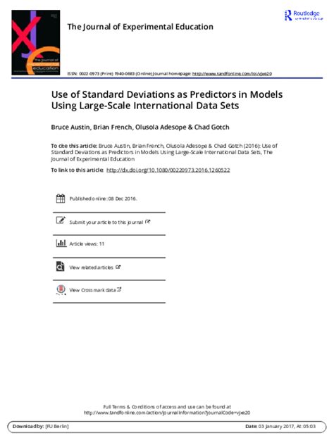 Pdf Use Of Standard Deviations As Predictors In Models Using Large Scale International Data Sets