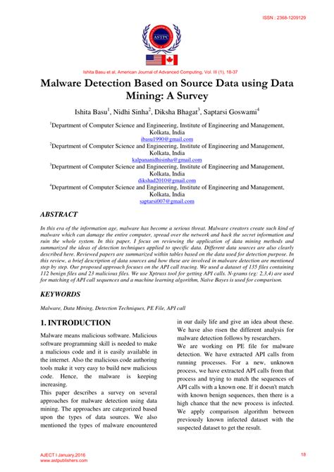 pdf malware detection based on source data using data mining a survey