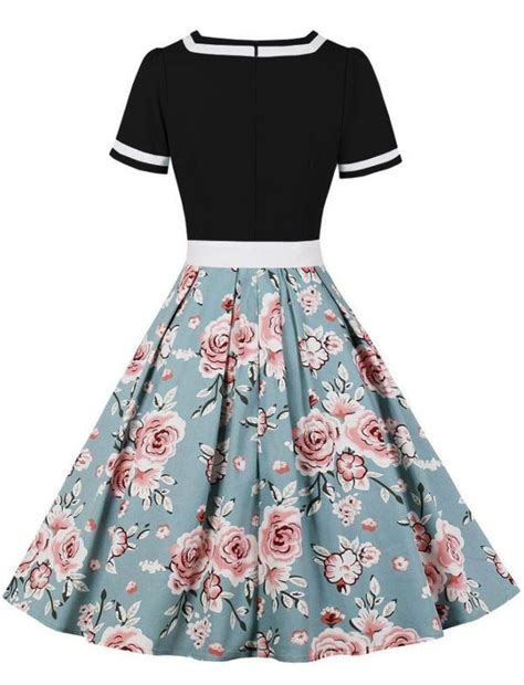 Robe Vintage 60s Noir Fleurs Robes Vintage