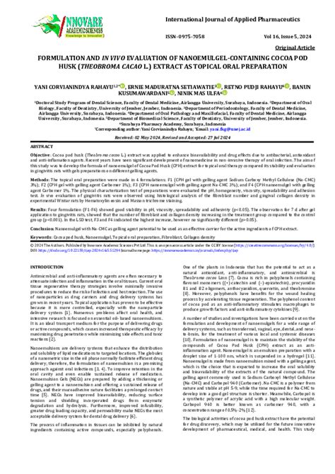 Pdf Formulation And In Vivo Evaluation Of Nanoemulgel Containing Cocoa Pod Husk Theobroma