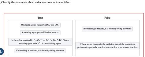 Solved Classity The Statements About Redox Reactions As True