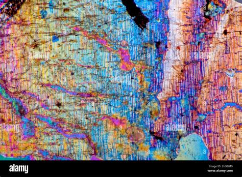 Feldspar Mineral Thin Section Viewed With Polarized Lighting