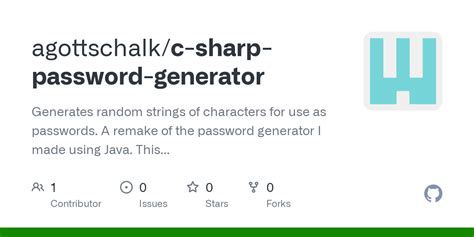 Github Agottschalkc Sharp Password Generator Generates Random