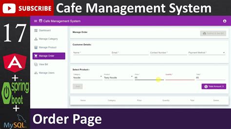17 cafe management system order page angular spring boot java