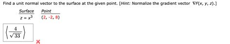 Solved Find A Unit Normal Vector To The Surface At The Given