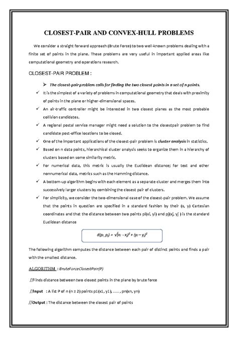 Closest Pair And Convex Hull Closest Pair And Convex Hull Problems We Consider A Straight